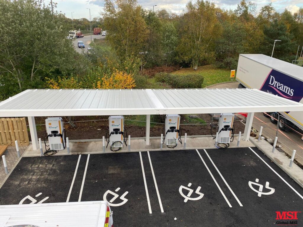 EV Charging canopies for Shell - Global-MSI - Forecourt Canopy ...